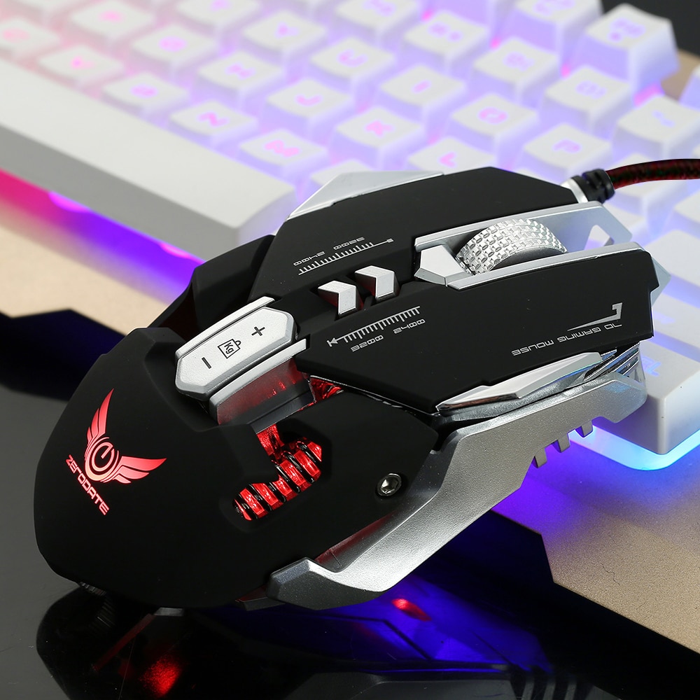 USB Wired Mechanical Gaming Mouse Adjustable 3200DPI 7 Programmable Buttons LED Lighting Effect ...