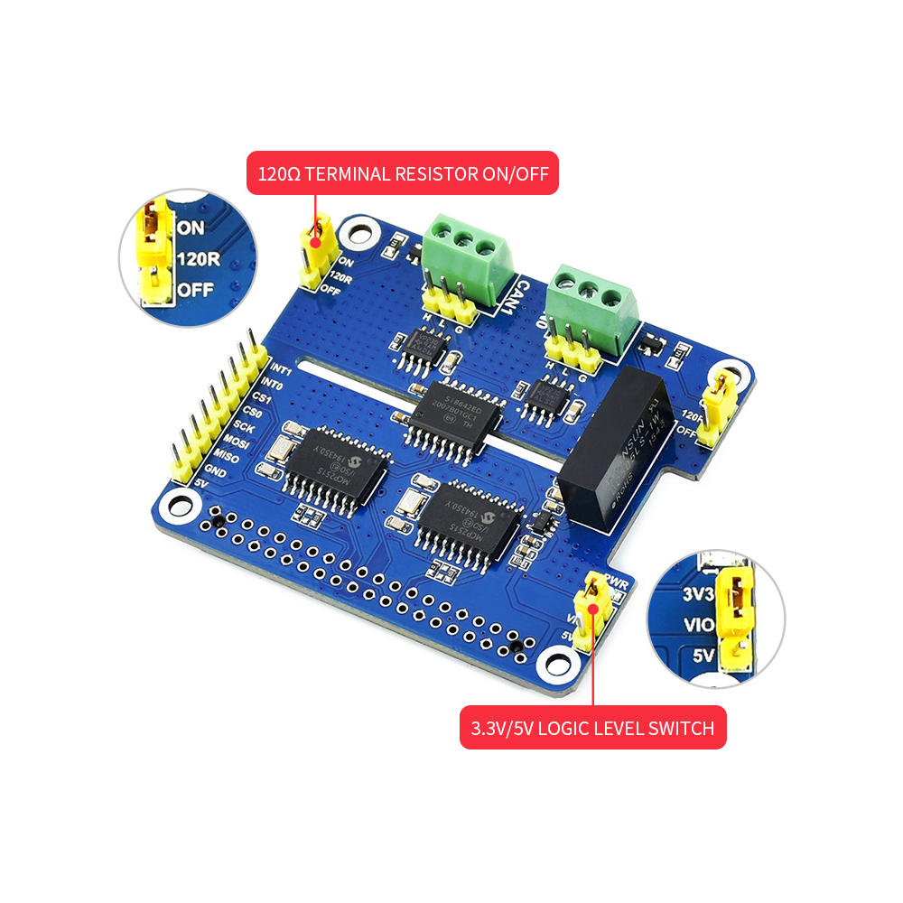 2CH Power Isolated CAN BUS Extension Expansion Board Module HAT Kit Raspberry Pi - i-diskhouse